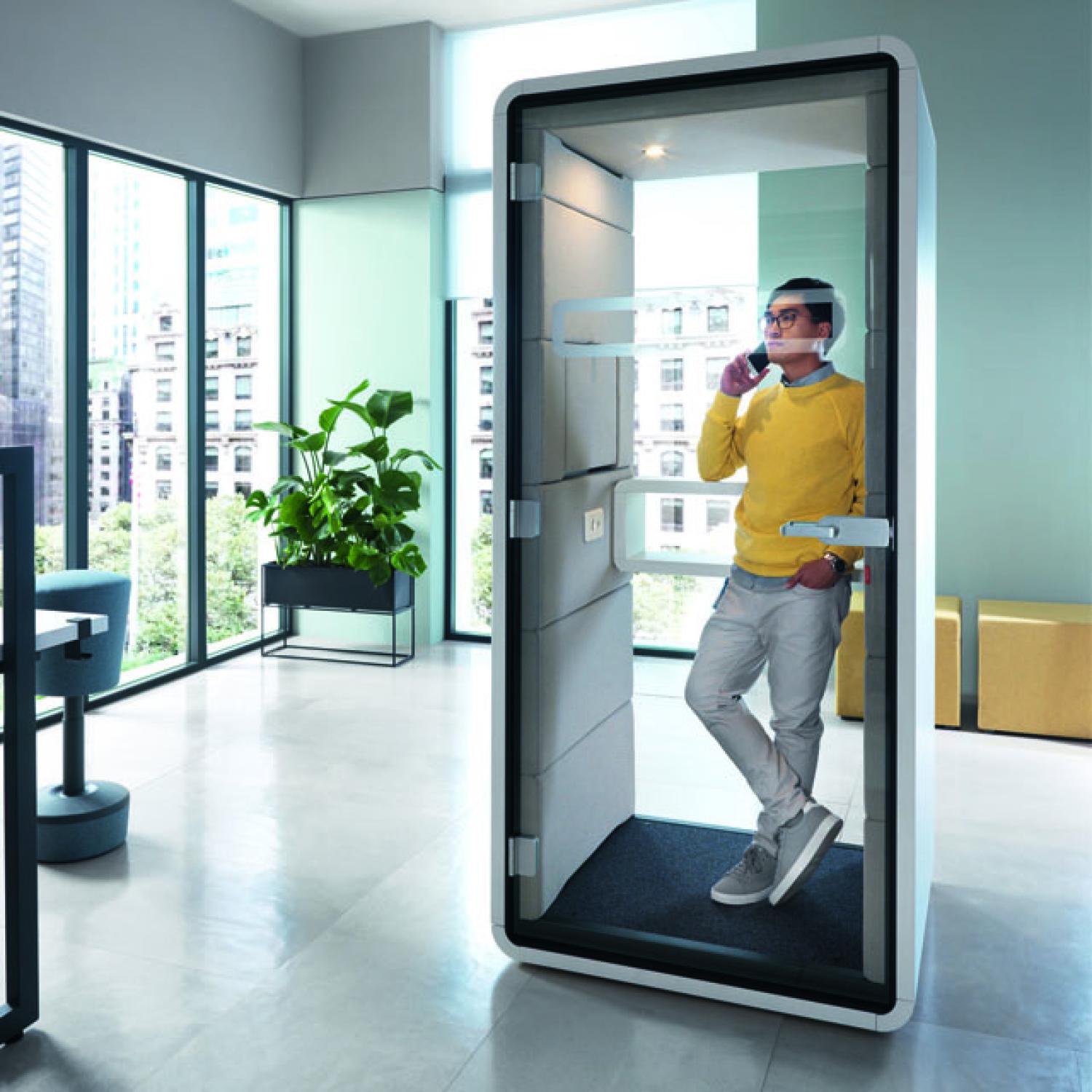HushPhone phone booth | SATO | Sound absorbing meeting & phone ...